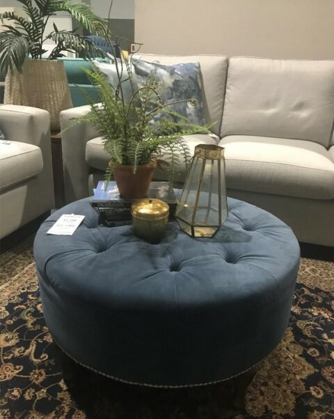 Round Diamond Buttoned Ottoman on Legs - Proud Furniture